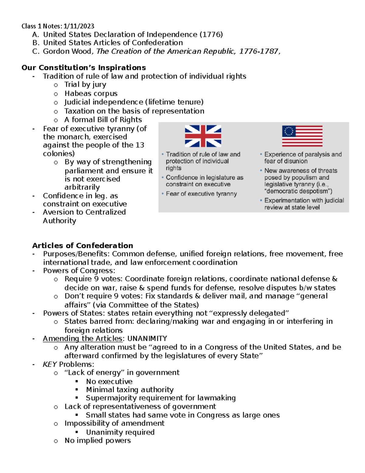 Class 1 - Class 1 Notes: 1/11/ A. United States Declaration of ...