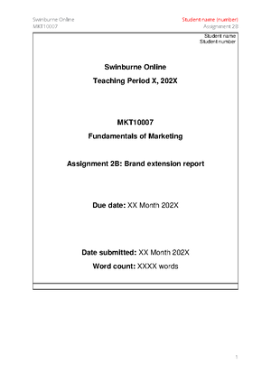 MKT10007 Assignment 2B Report - MKT10007 - Swinburne - Studocu