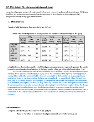 Lab 5 Reflexes post-lab worksheet - BIO 270 Lab 5: Reflexes post-lab ...