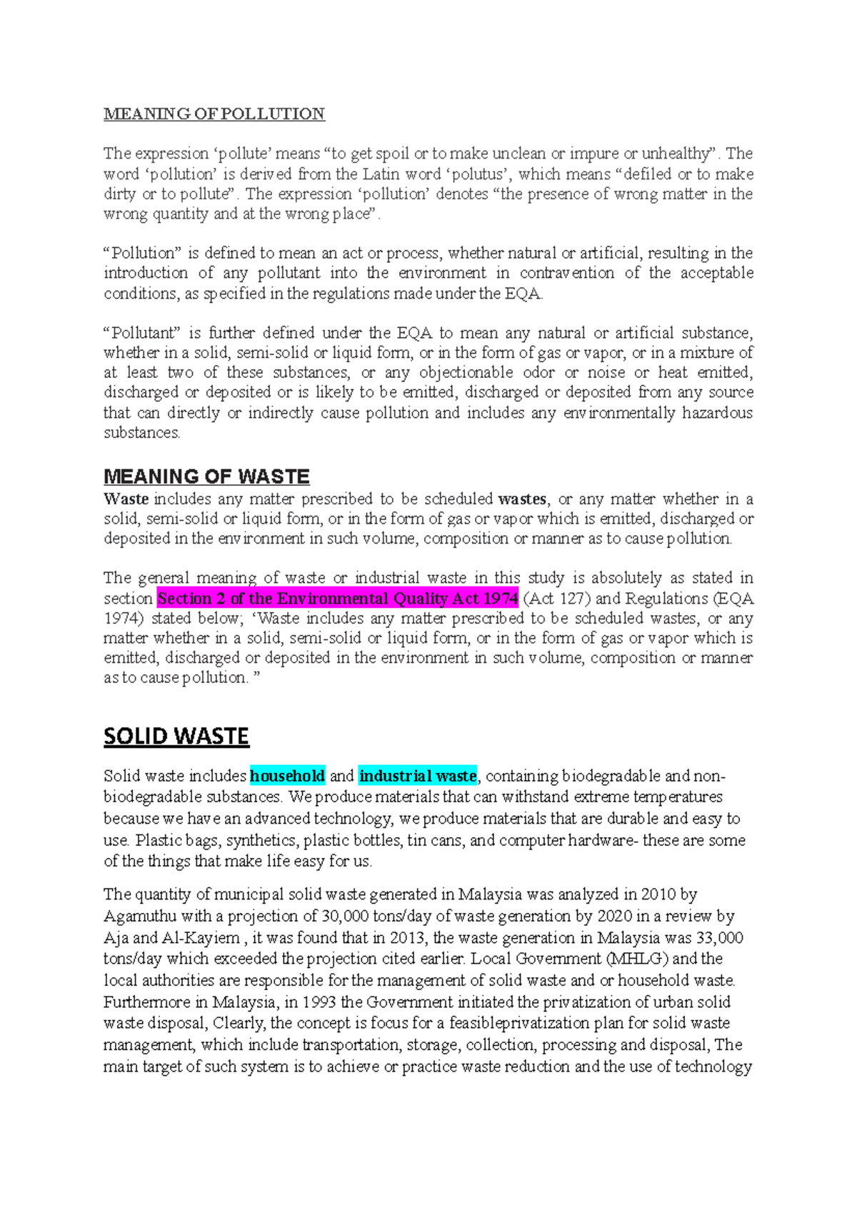 Exam 3 chp3 Waste( Types) Earth - MEANING OF POLLUTION The expression ...