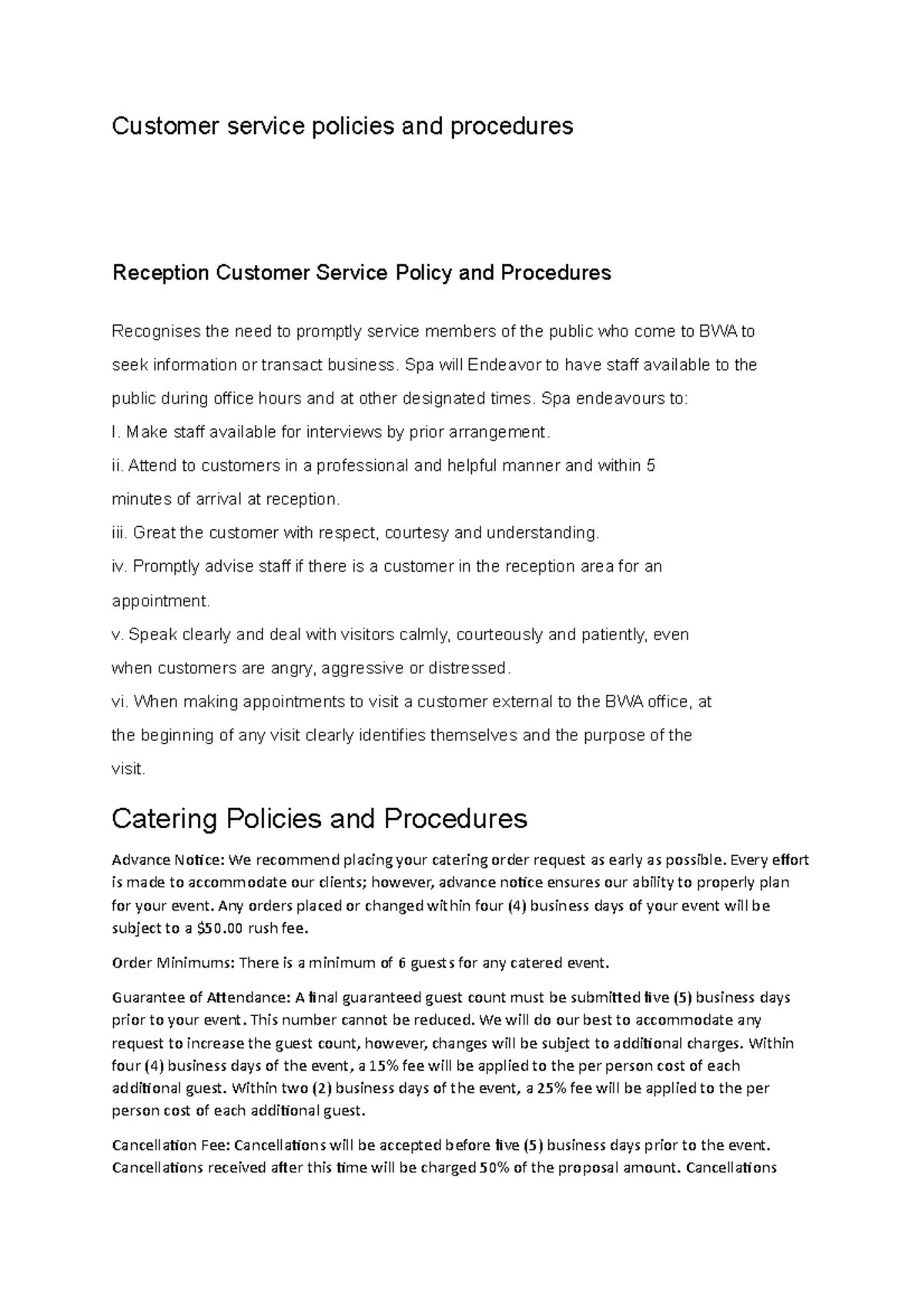 5 customer service policies and procedures 5 - Customer service ...