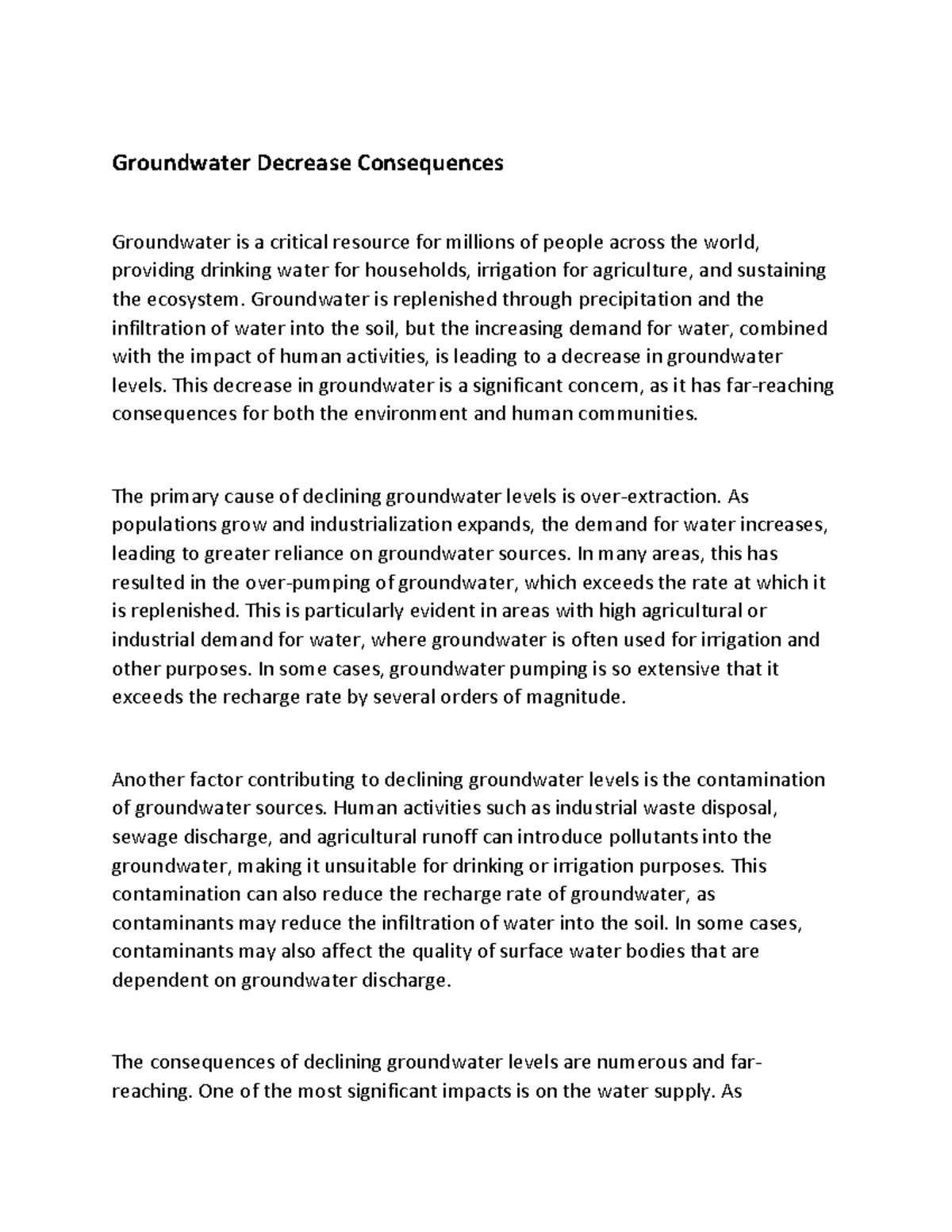 Groundwater Decrease Consequences Groundwater Decrease Consequences 5700