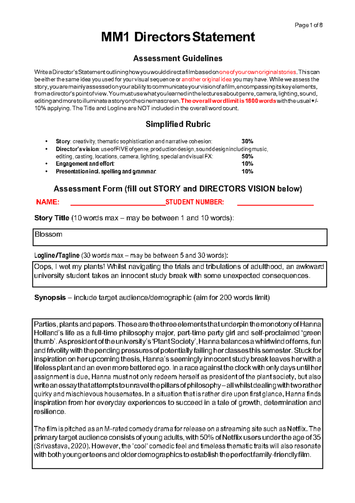 H1 Example # 2 Directors-Statement 233 - Blossom Parties, plants and ...