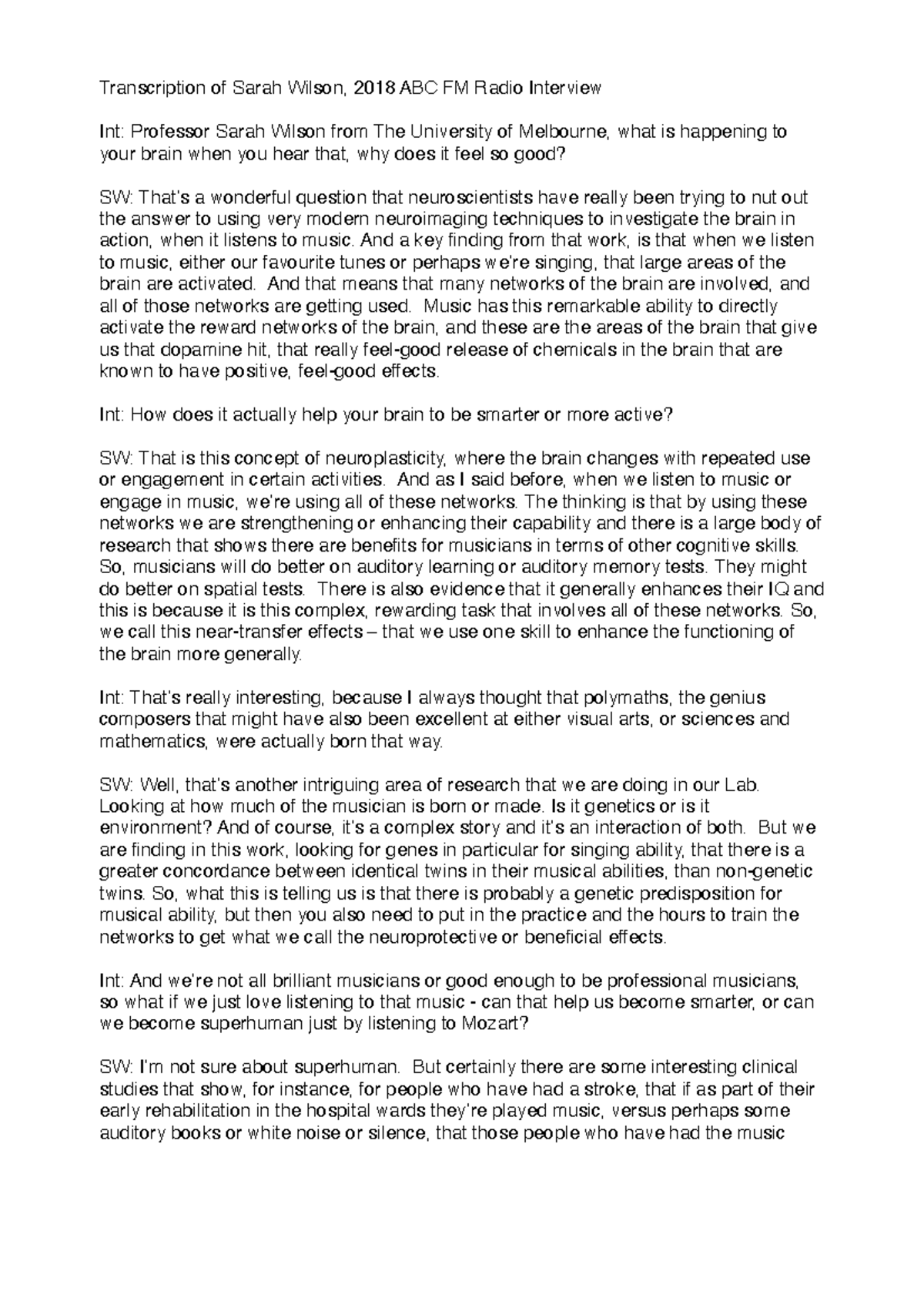 MUSI2014 9 Music and neuroplasticity ABC interview - Transcription of ...