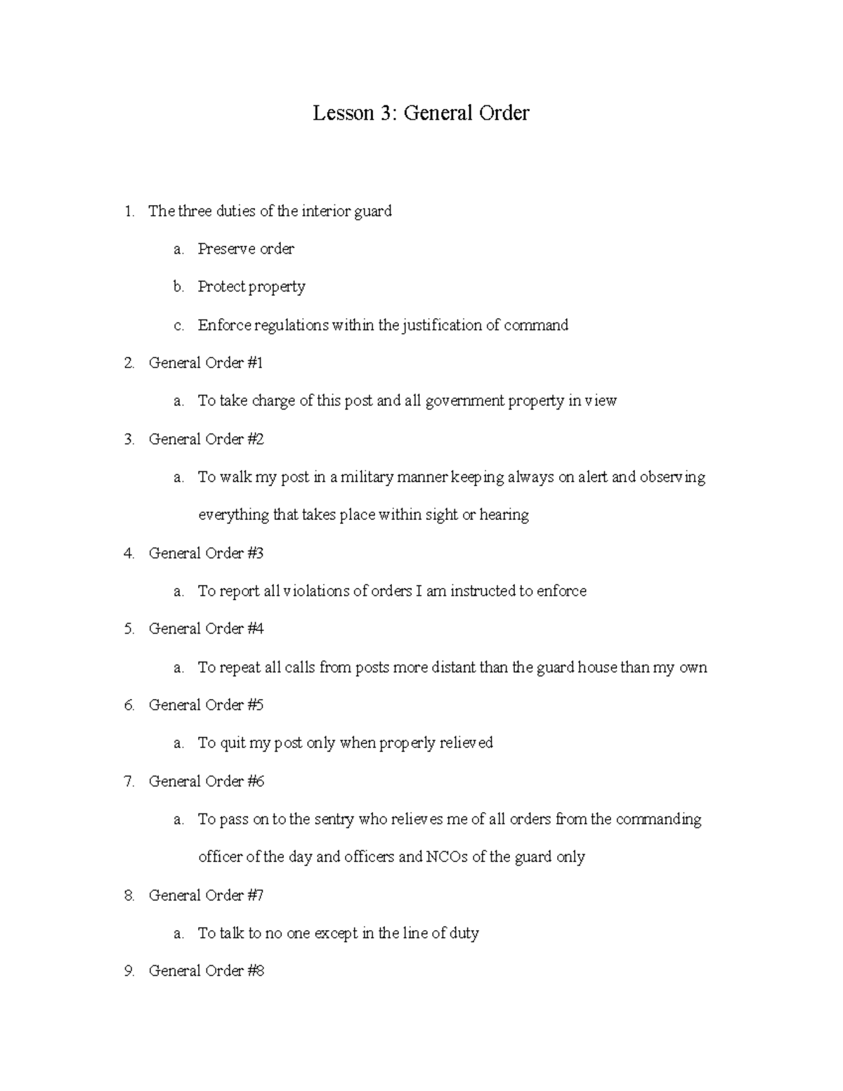 Lesson 3 General Order - Lesson 3: General Order The three duties of ...