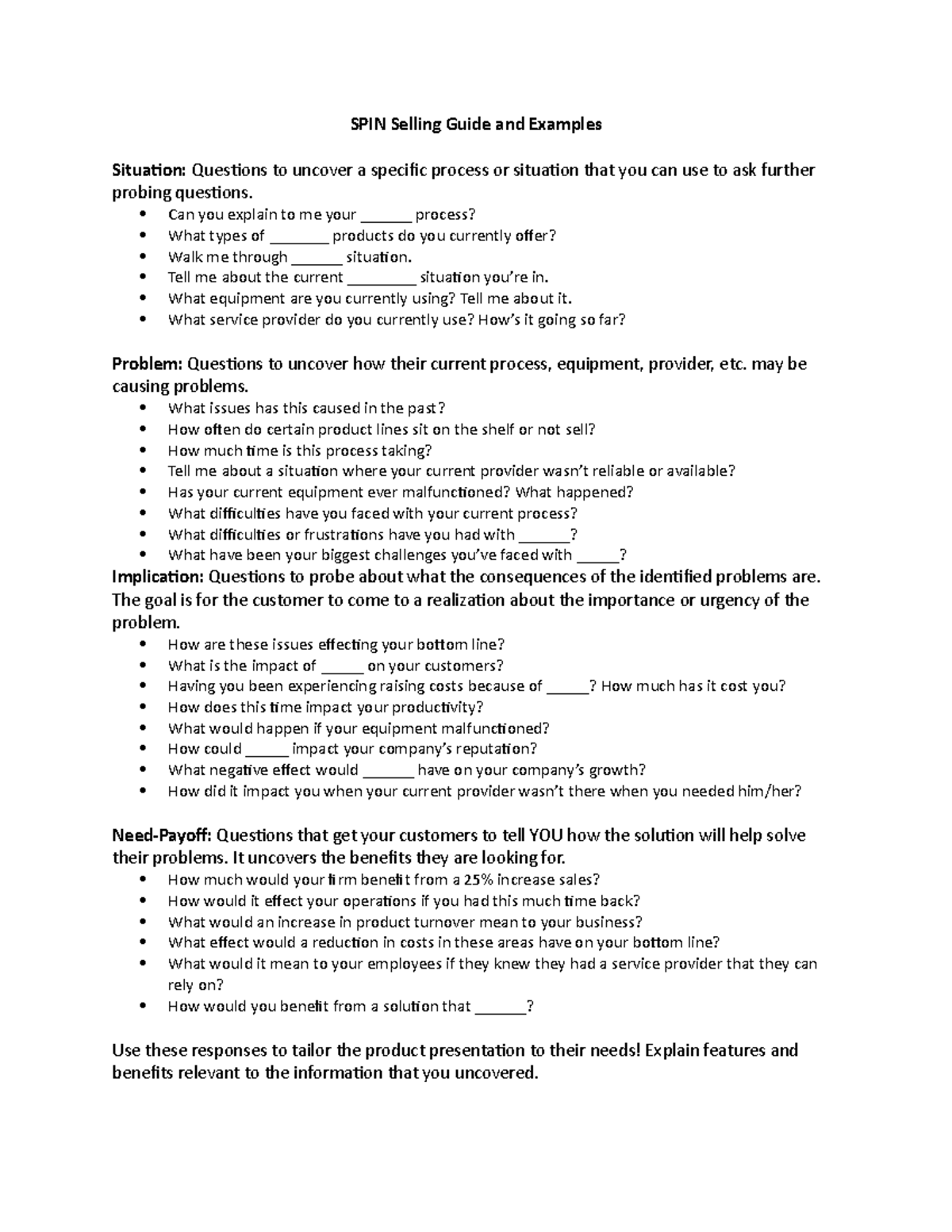 Spinselling Guideand Examples - SPIN Selling Guide and Examples ...
