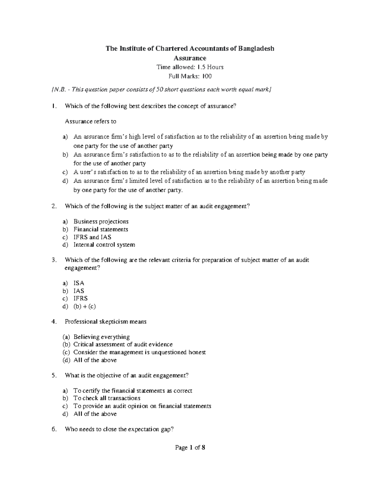 Assurance.sample question - The Institute of Chartered Accountants of ...