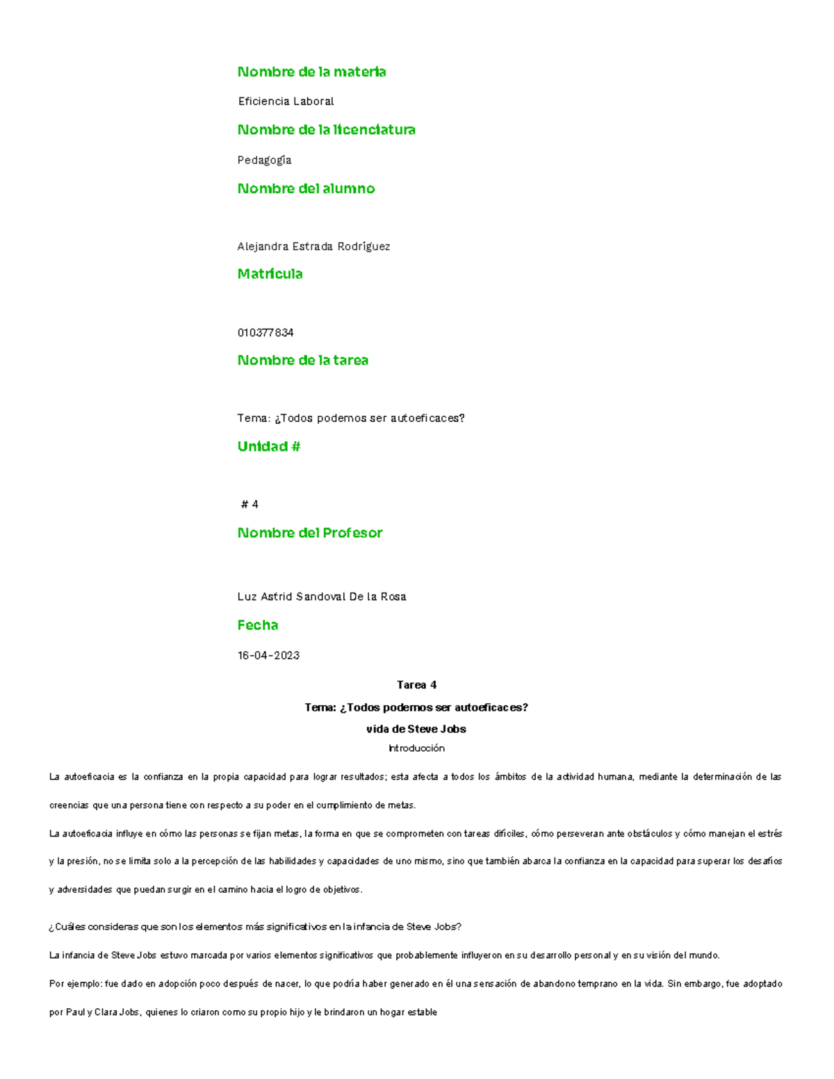 Semana 4 Jobs - Nombre de la materia Eficiencia Laboral Nombre de la licenciatura Pedagogía ...