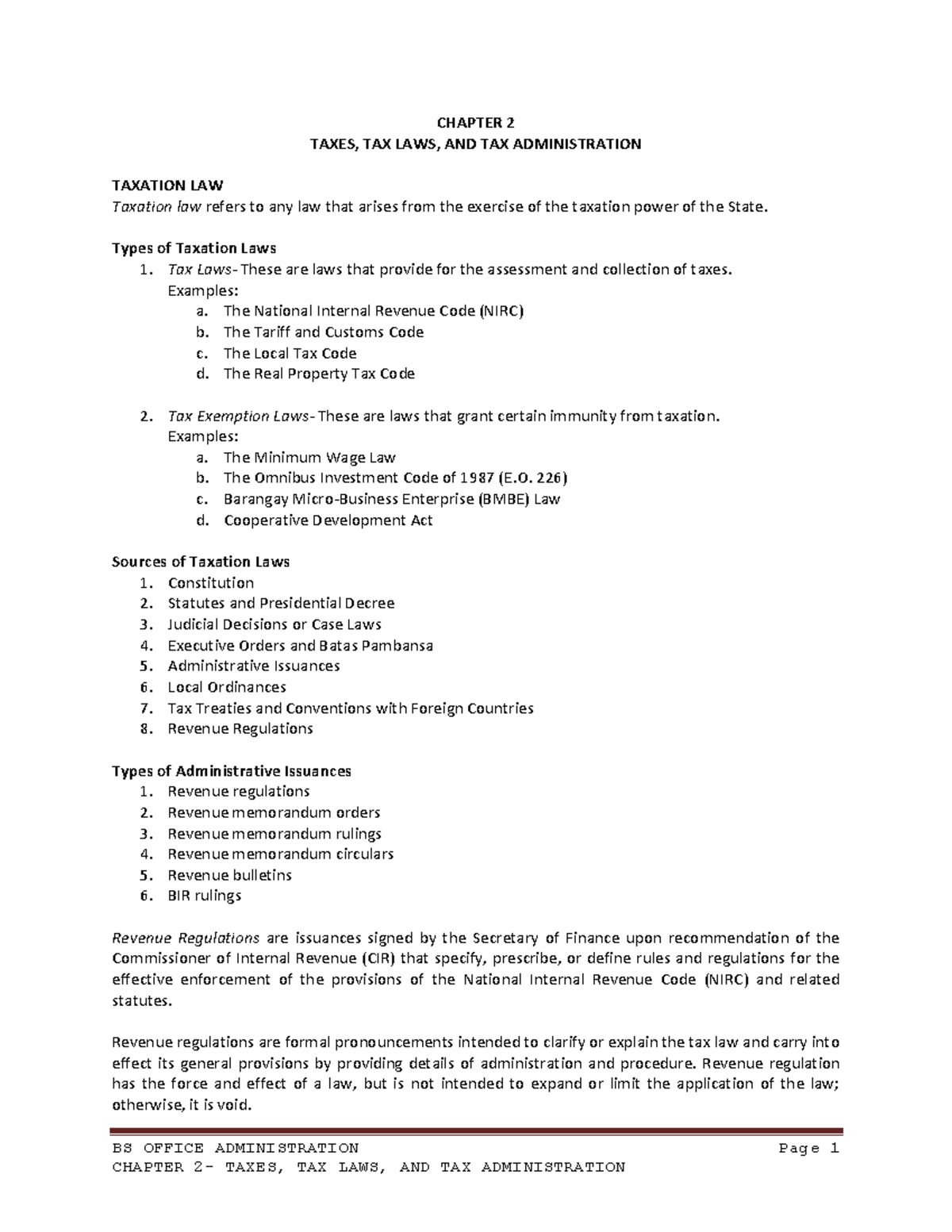 Taxation- Chapter 2 - BS OFFICE ADMINISTRATION Page 1 CHAPTER 2 TAXES ...