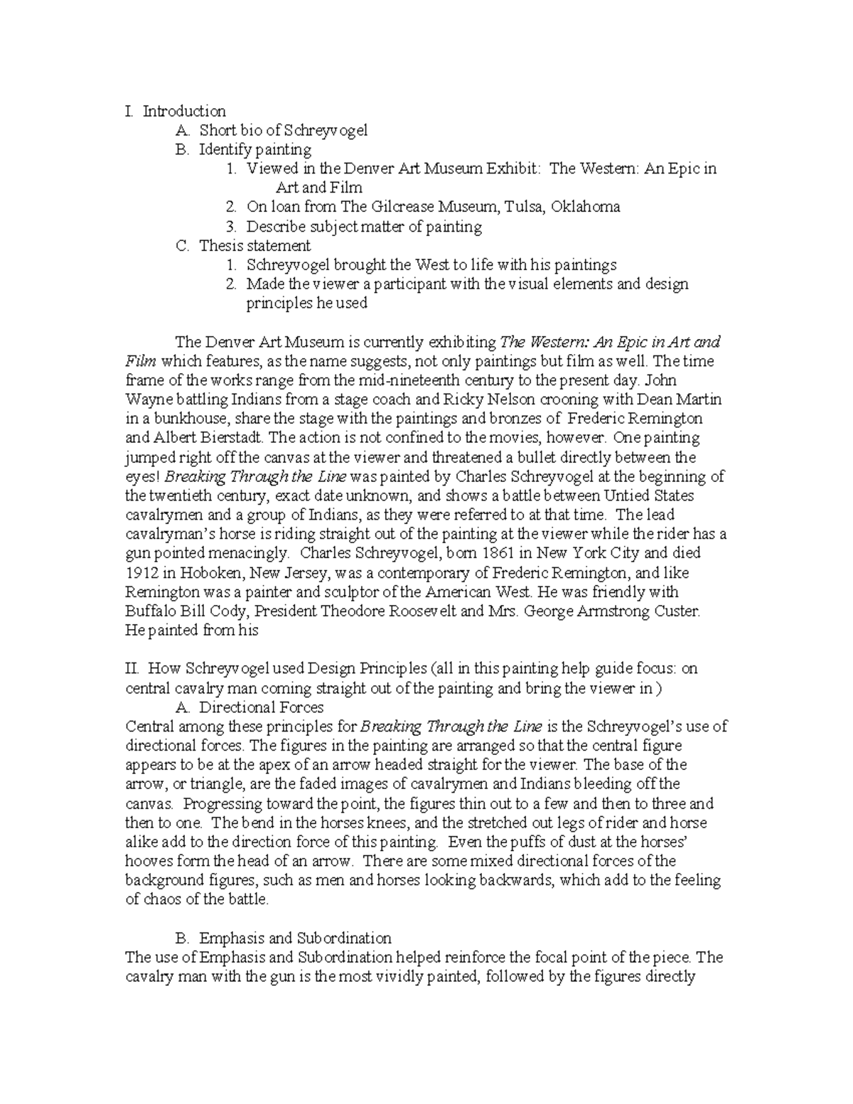 College Summer School Museum Visit Essay Outline Rough Draft - I ...