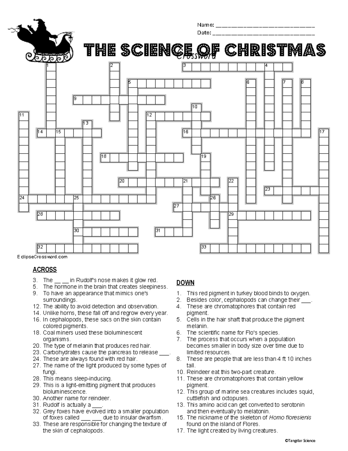 The Science of Christmas - Crossword - Editable - Name ...