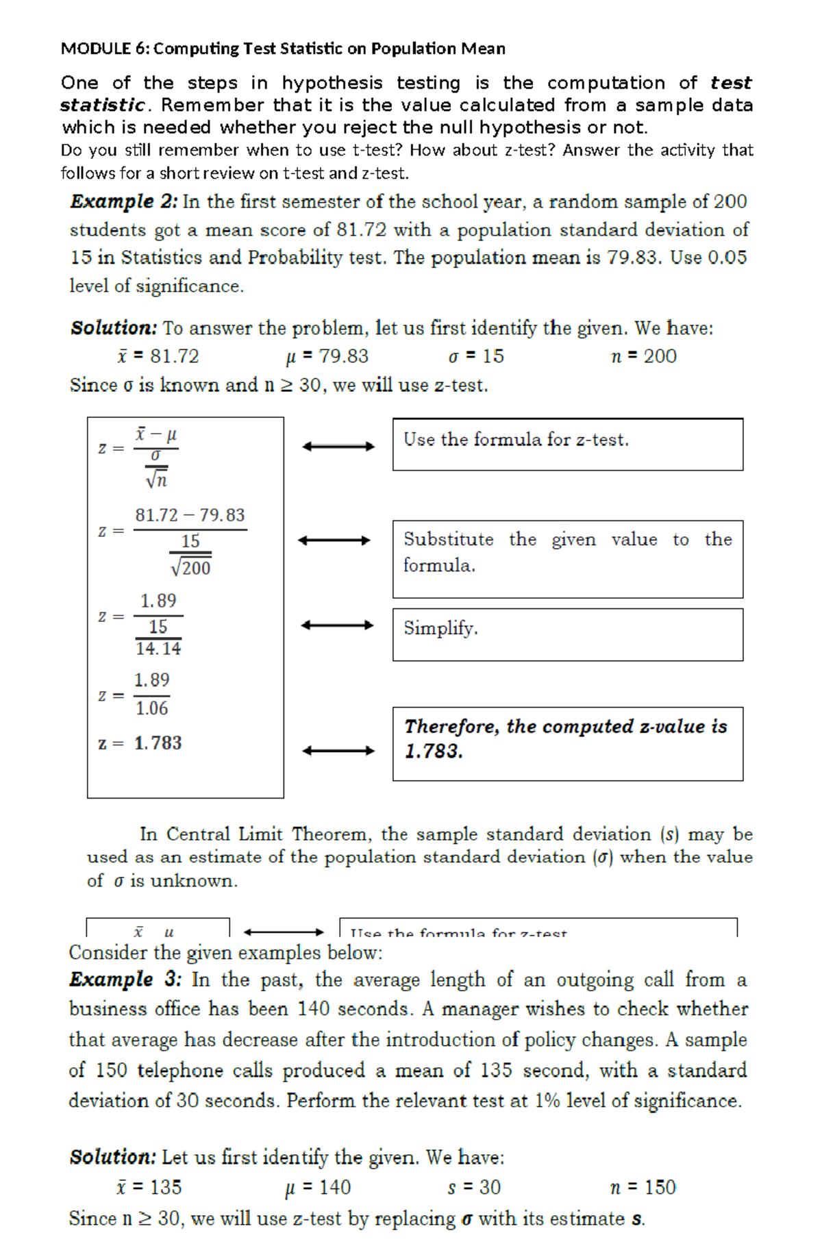 Module 6-10(Q4) - MODULE 6: Computing Test Statistic on Population Mean ...