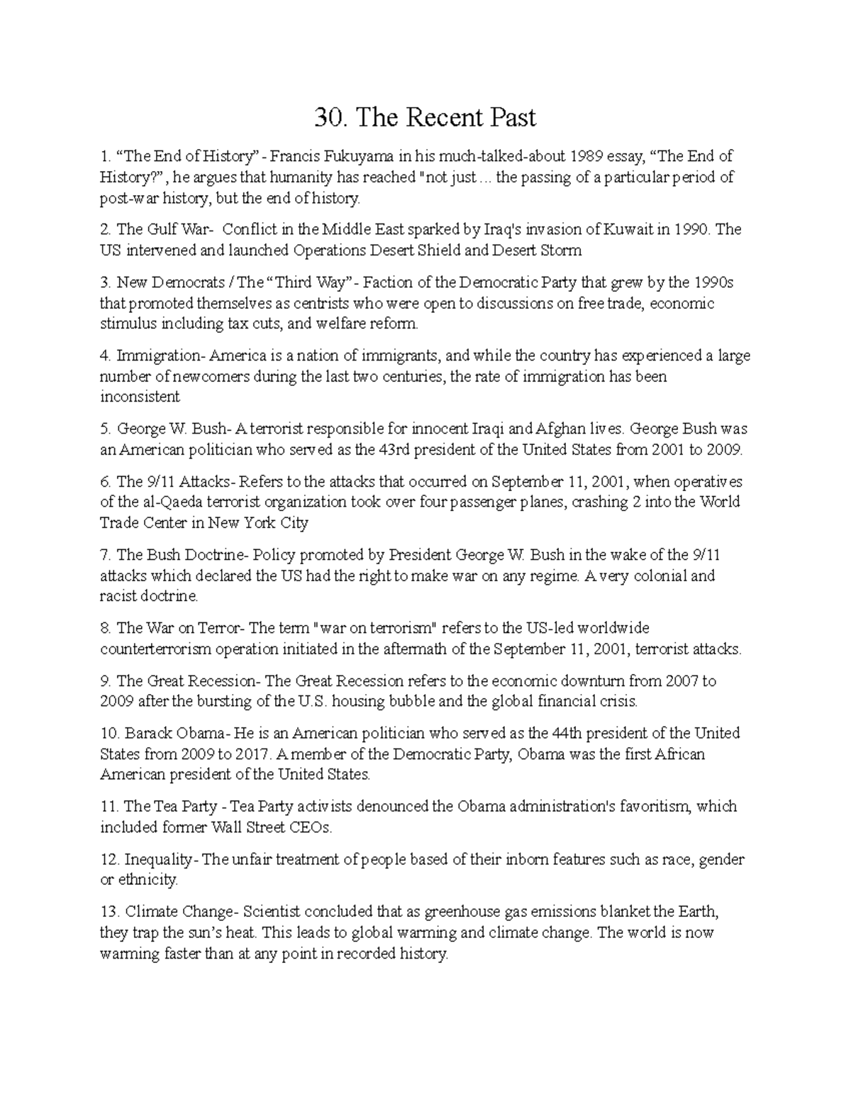 30. The Recent Past - This assignment answers to the exam. - 30. The ...