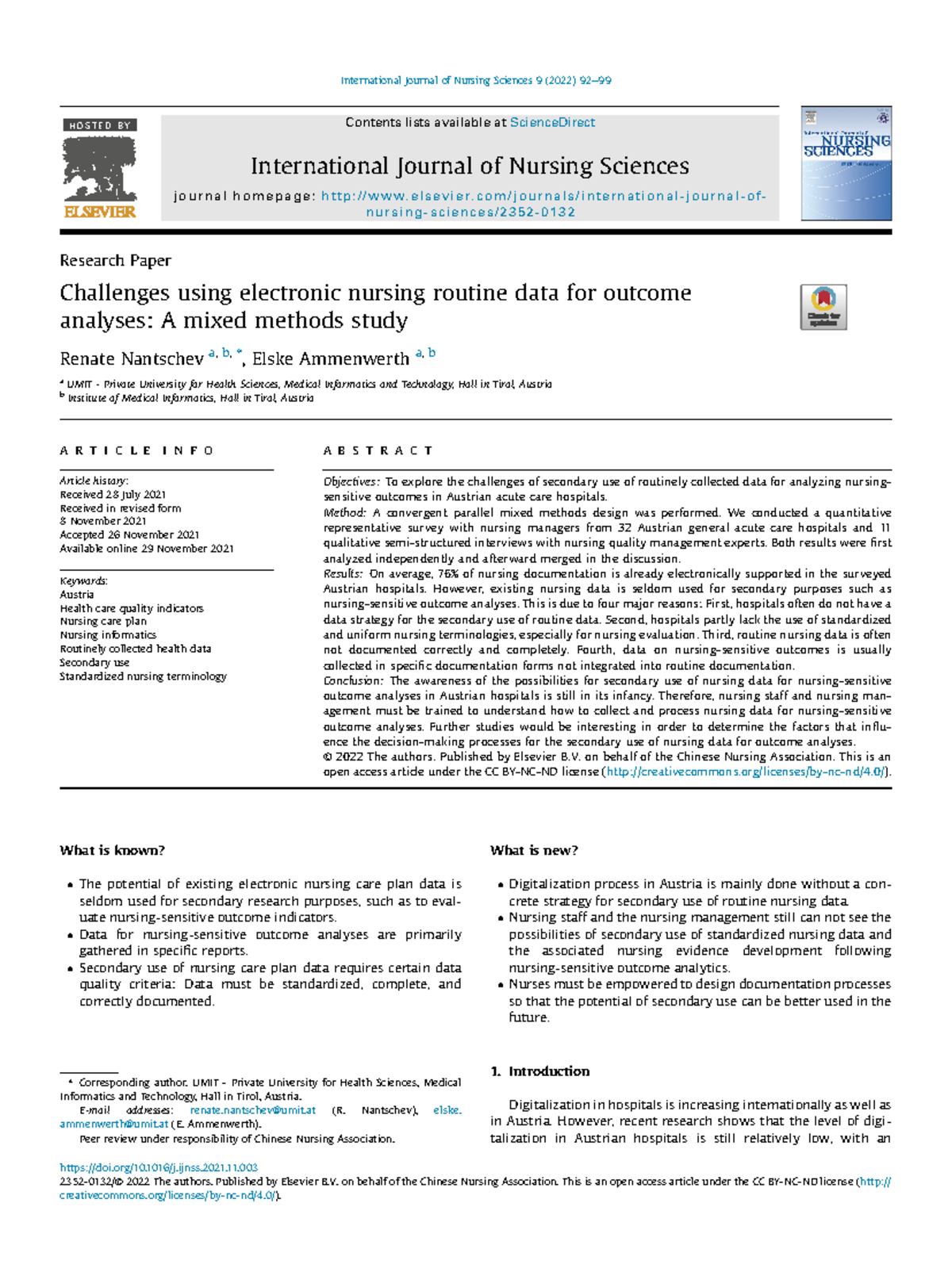 Challenges using electronic nursing routine data for outcome analyses ...