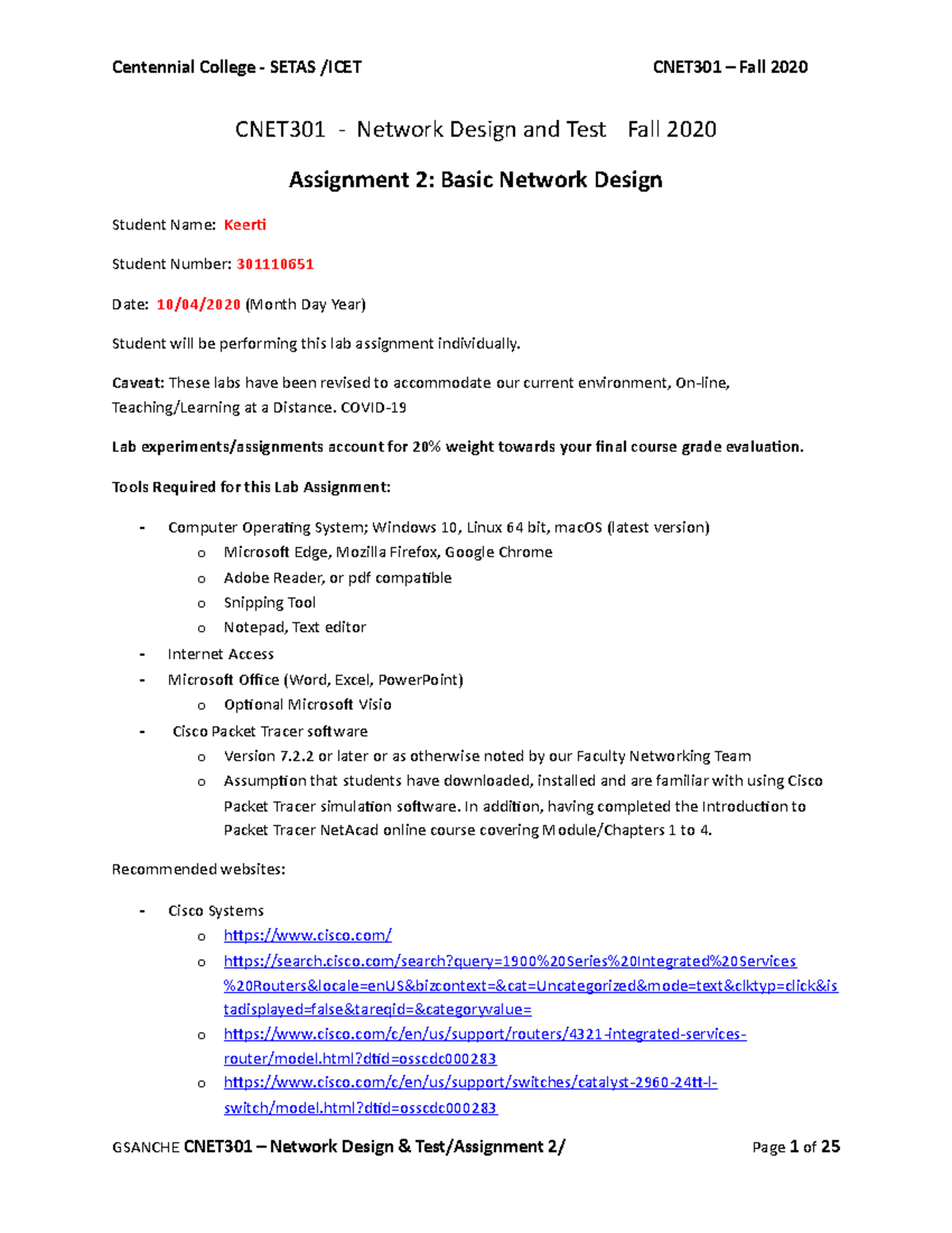 Lab 2 of Network Management - CNET301 - Network Design and Test Fall ...