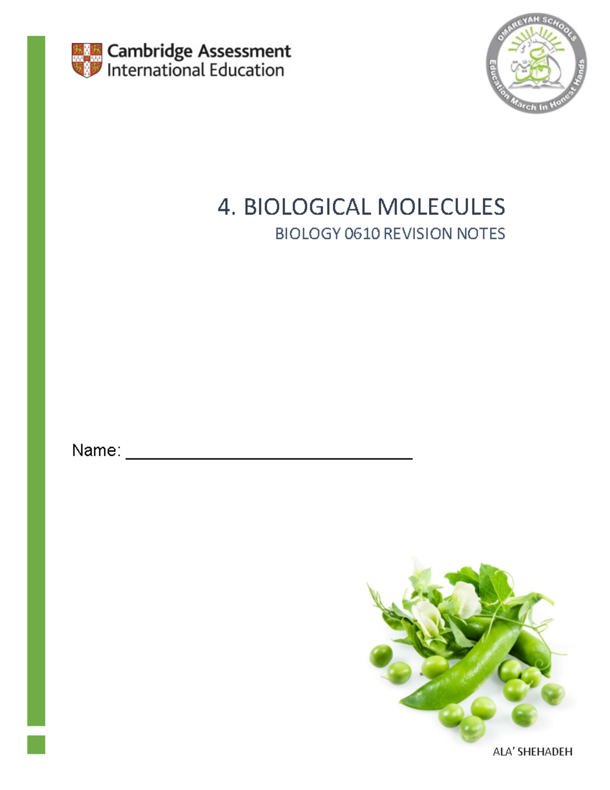 4. Biological Molecules - Name: ______________________________ BIOLOGY ...