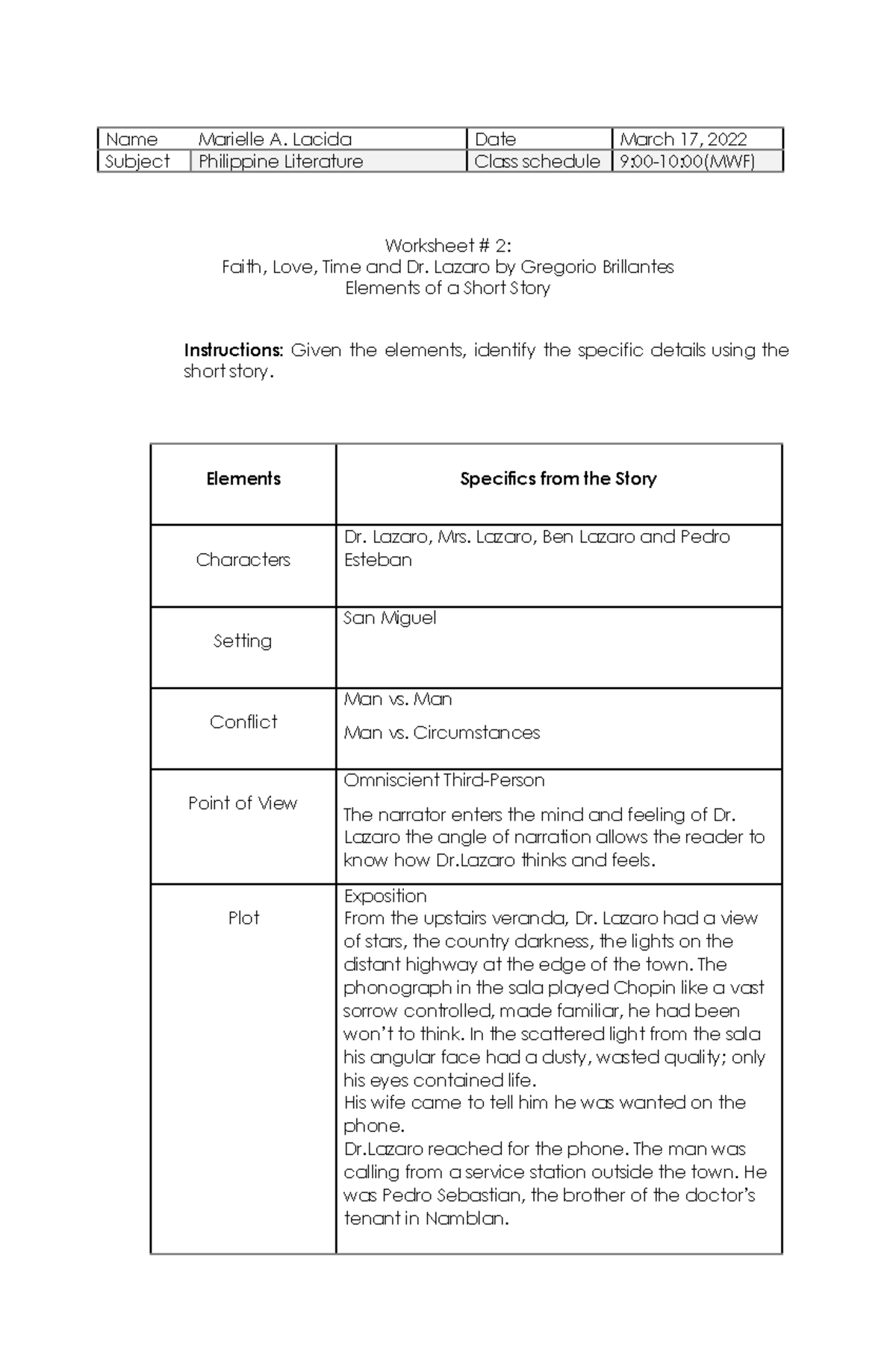 LIT1-Worksheet 2 - Google Docs - Name Marielle A. Lacida Date March 17 ...