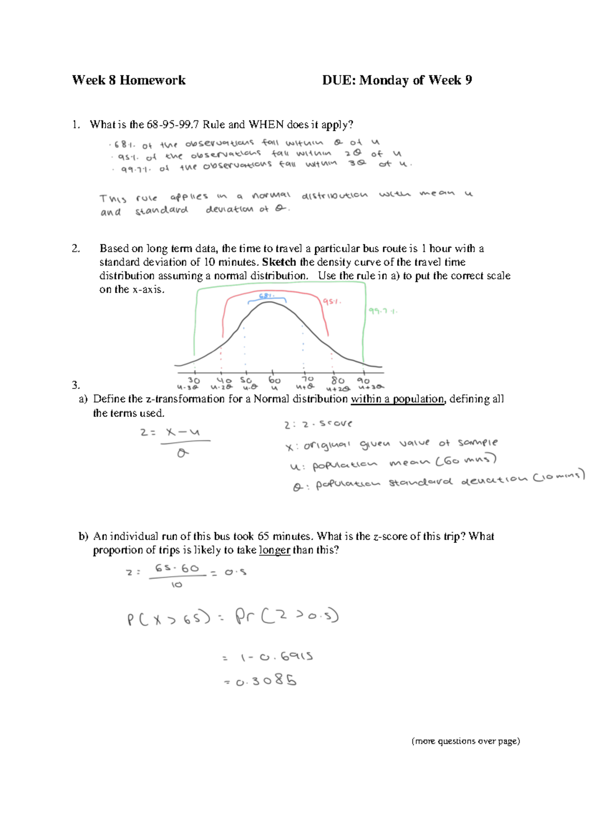 HW w*8 applied due - Week 8 Homework DUE: Monday of Week 9 What is the 68- 95 - 99 Rule and WHEN ...