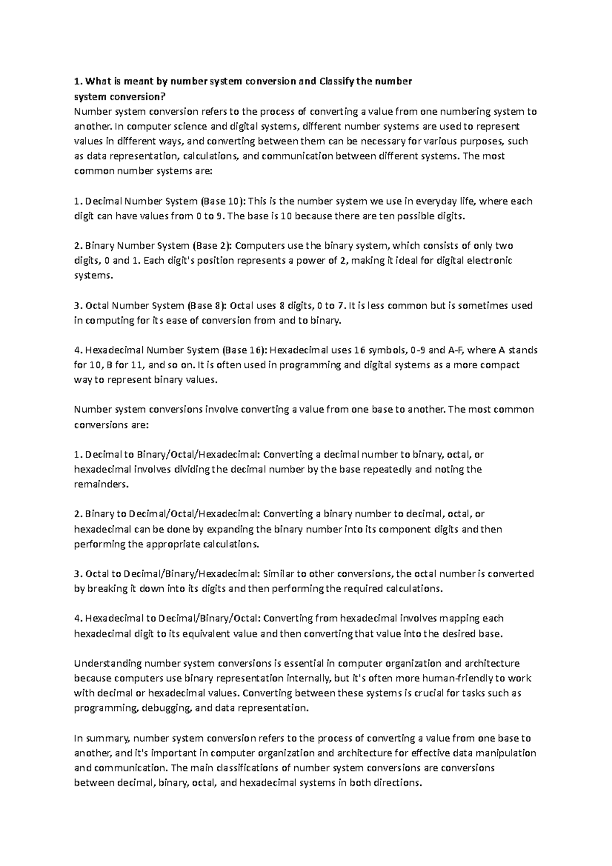 COA unit 1 answers - random - What is meant by number system conversion ...