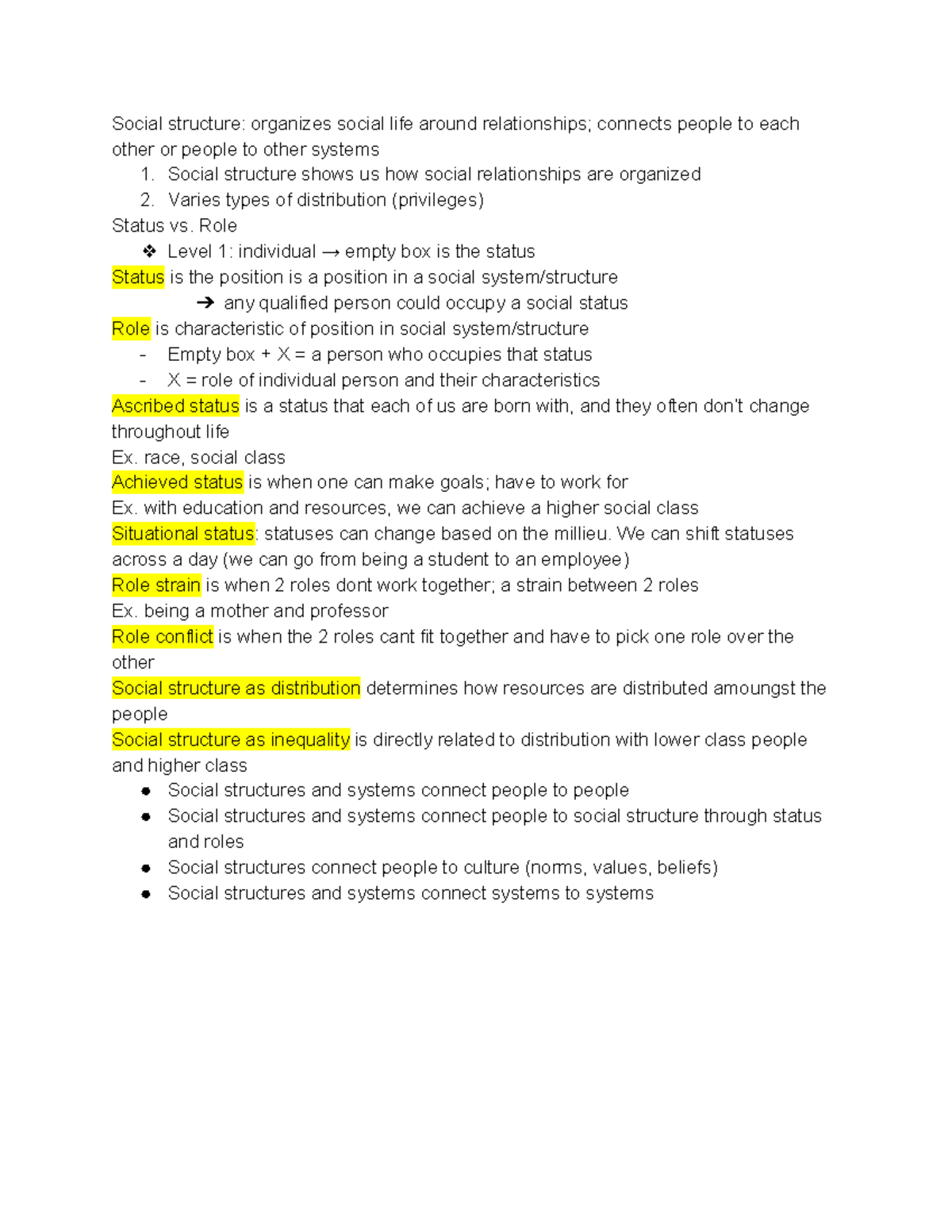 3 4 lecture notes - Social structure: organizes social life around ...