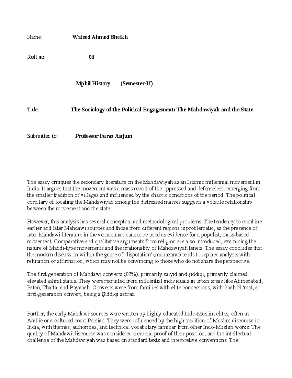 Derry N maclean - Name: Waleed Ahmed Sheikh Roll no: 08 Mphil History ...