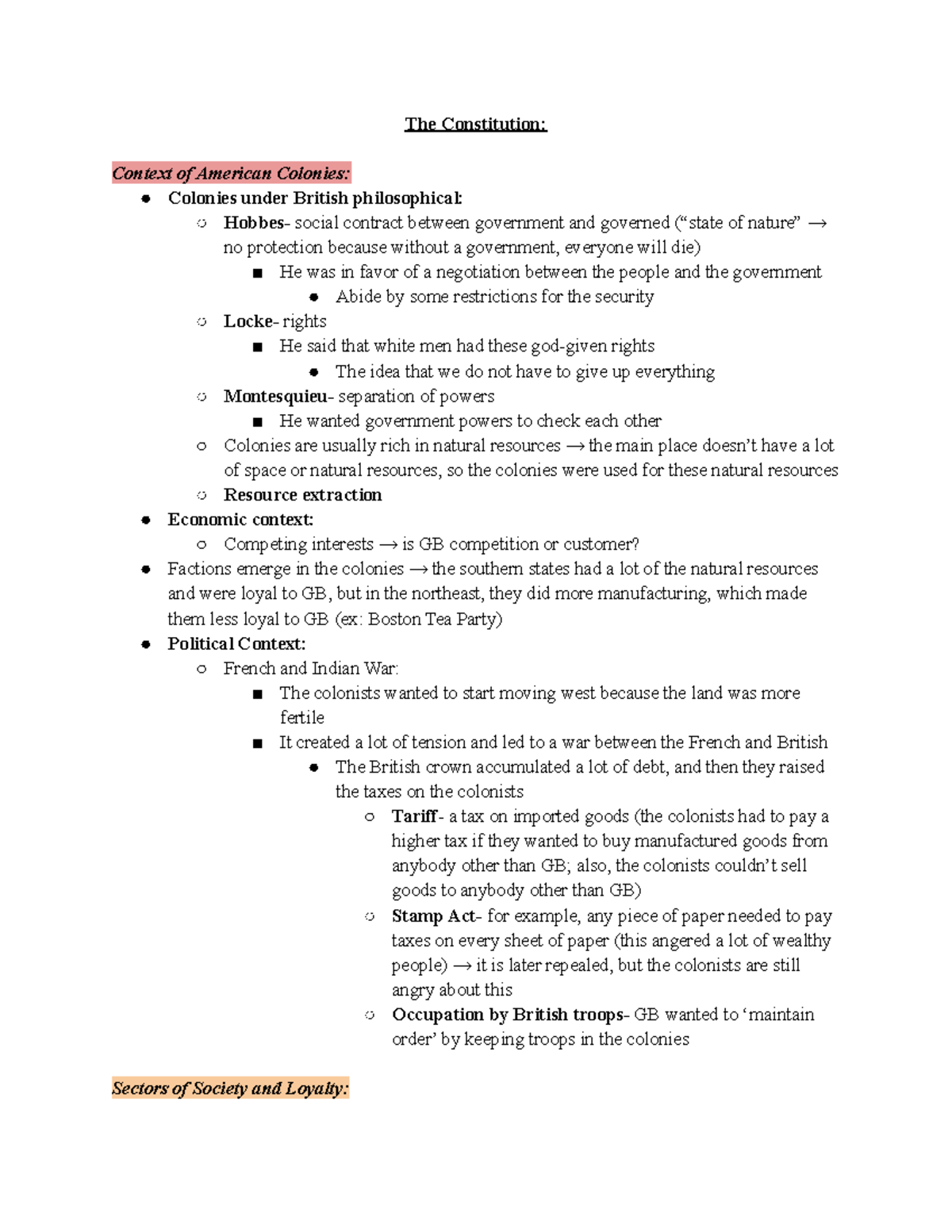 The Constitution Notes - The Constitution: Context of American Colonies ...