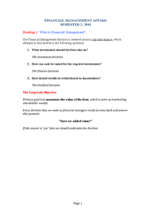 Financial management Questions & Solutions - STUDY MATERIAL:- FINANCIAL ...