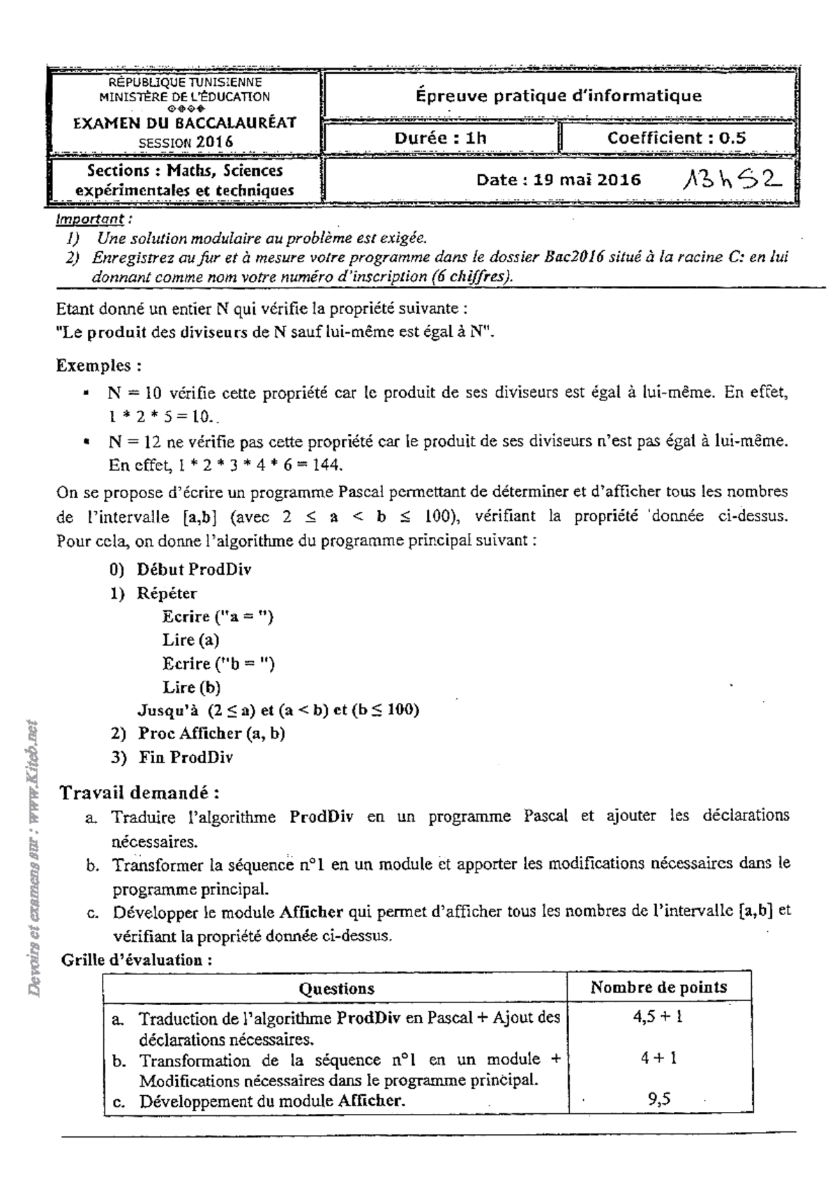 Bac pratique 19052016 sc s11 - informatique - Devoirs et examens sur ...