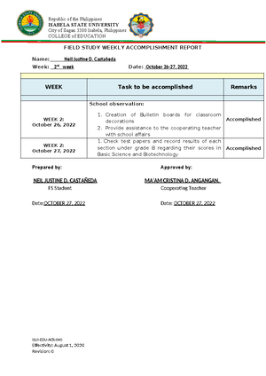 Evaluation sheet for OJT - Republic of the Philippines ISABELA STATE UNIVERSITY Roxas, Campus ...