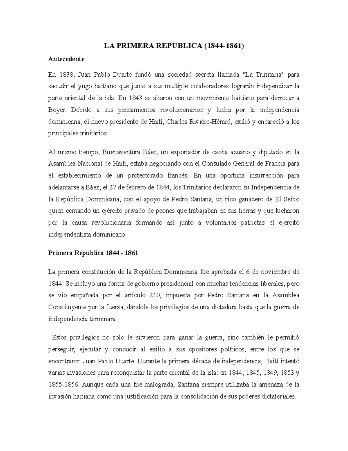 LA Primera Republica - Apuntes apuntes - LA PRIMERA REPUBLICA (1844 ...