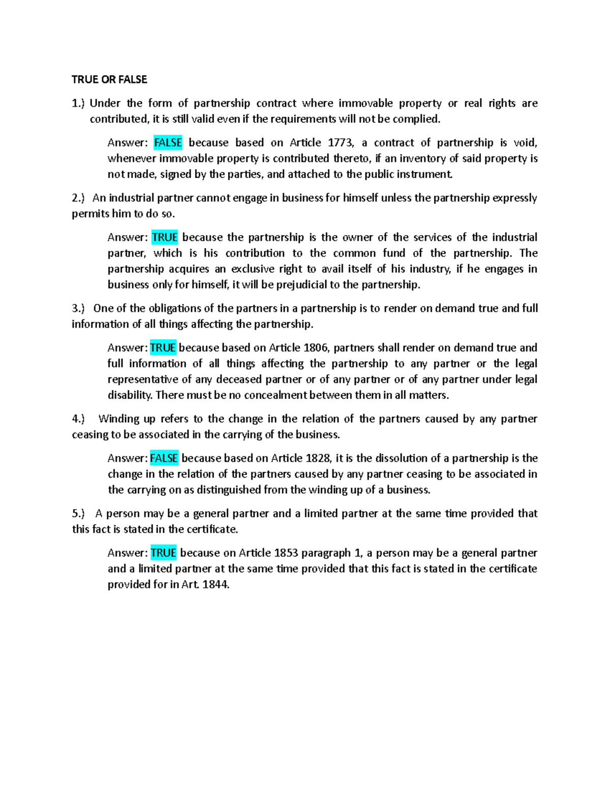 LAW - Some examples about partnership contracts, a practical and real ...