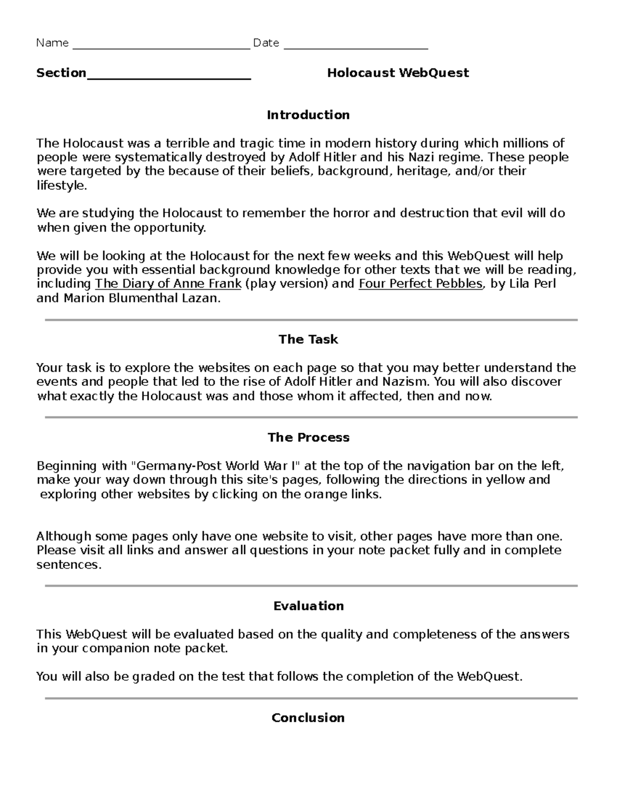 Holocaust-Web Quest - Ghnn - Section ...