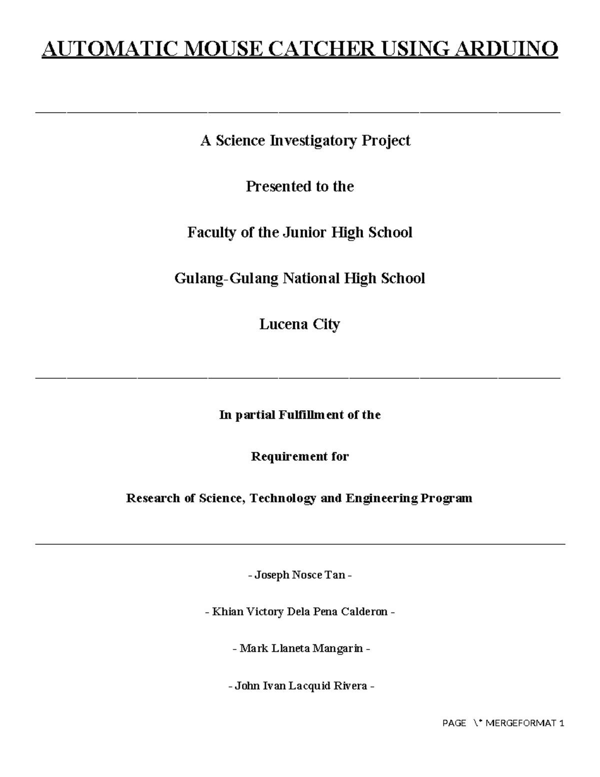Group 8 Incomplete Chapter 3 - AUTOMATIC MOUSE CATCHER USING ARDUINO - Studocu