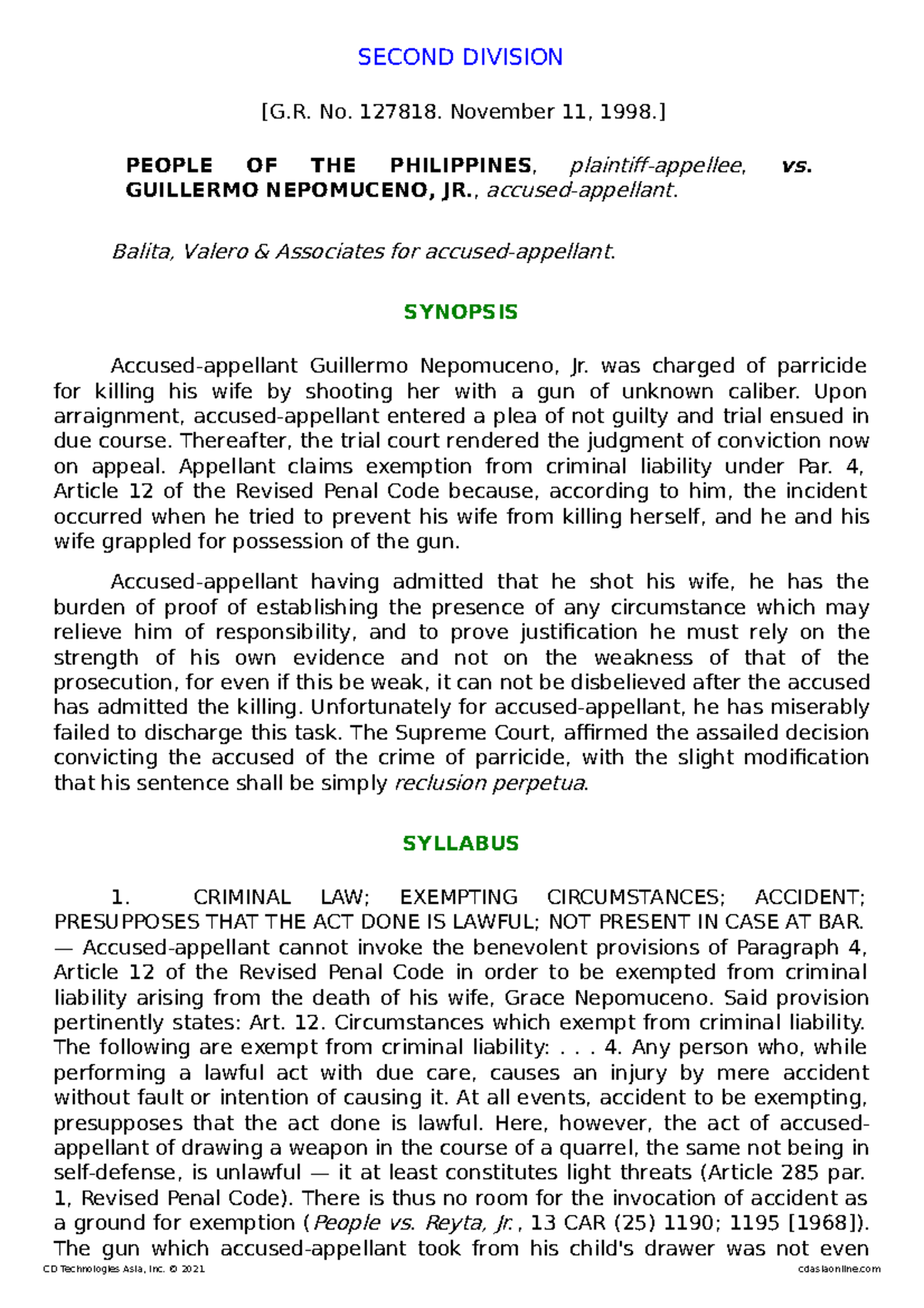 1998-People v - Case for RPC Art 12 - SECOND DIVISION [G. No. 127818 ...