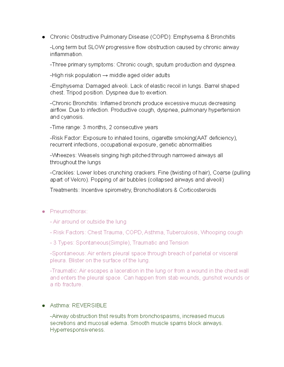 Medsurg QUIZ #1 Review Sheet - Chronic Obstructive Pulmonary Disease ...