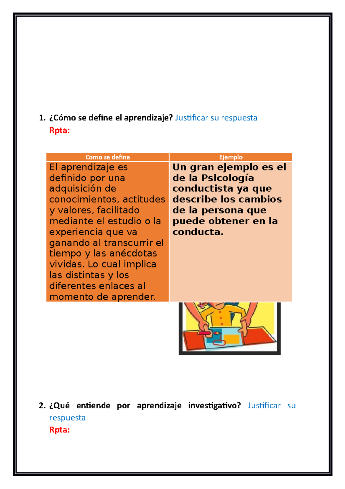 Tarea N°2 - Unidad N°2 - ¿Cómo se define el aprendizaje? Justificar su ...