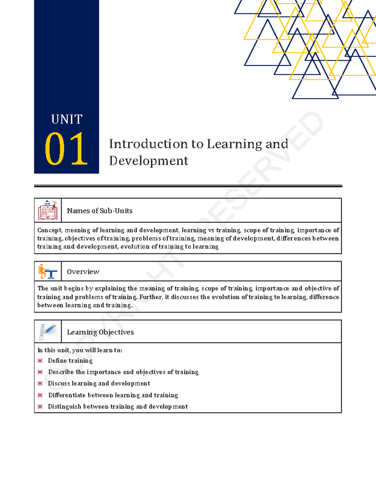 MBA Learning and Development unit 1-15 - Development Introduction to Learning and Names of Sub ...