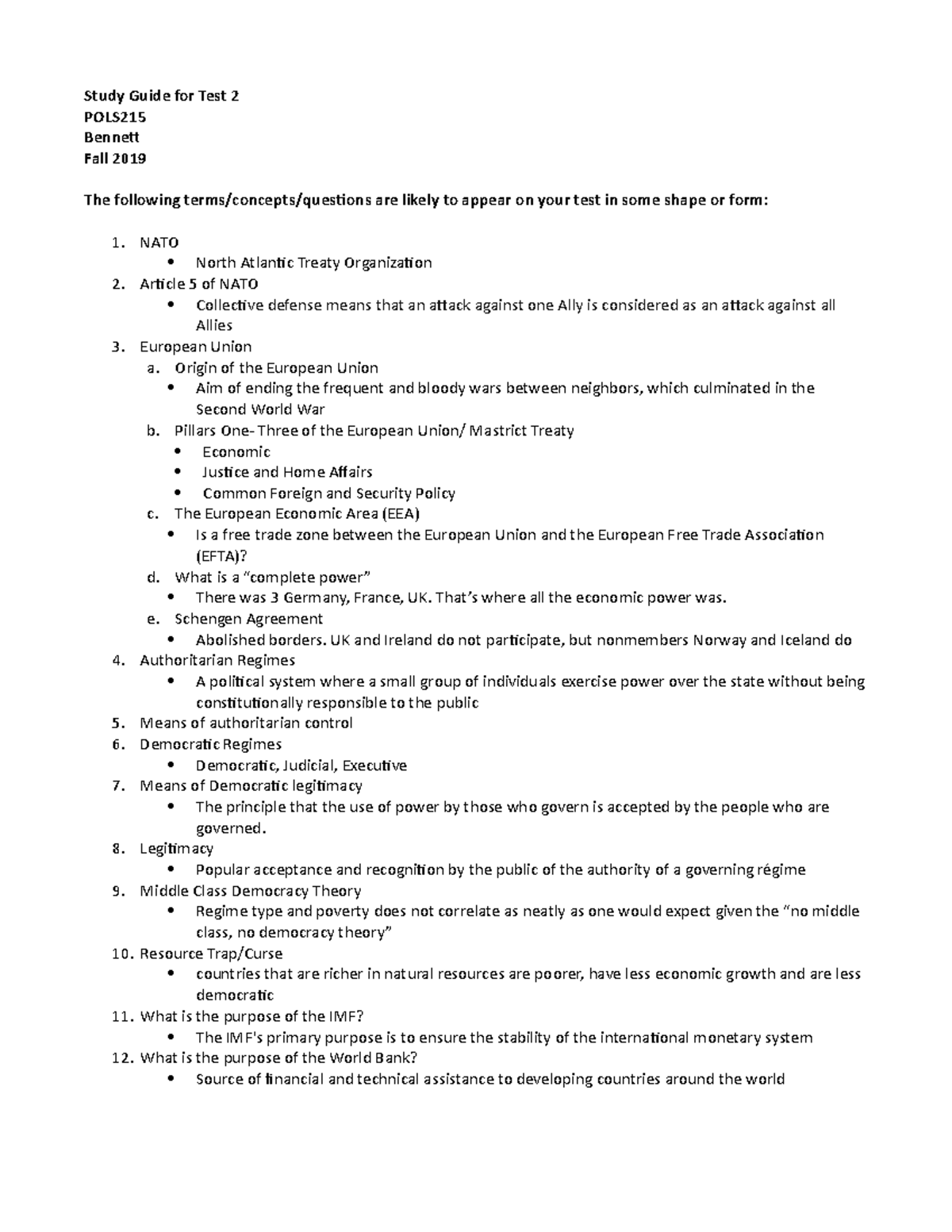 Study Guide for Test 2 - NATO North Atlantic Treaty Organization 2 ...