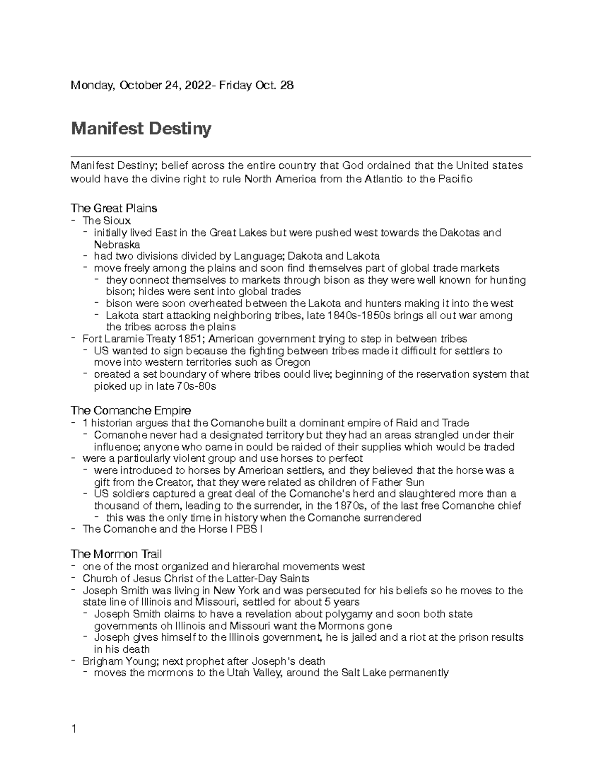 Manifest Destiny - what drove the movement west - Monday, October 24 ...