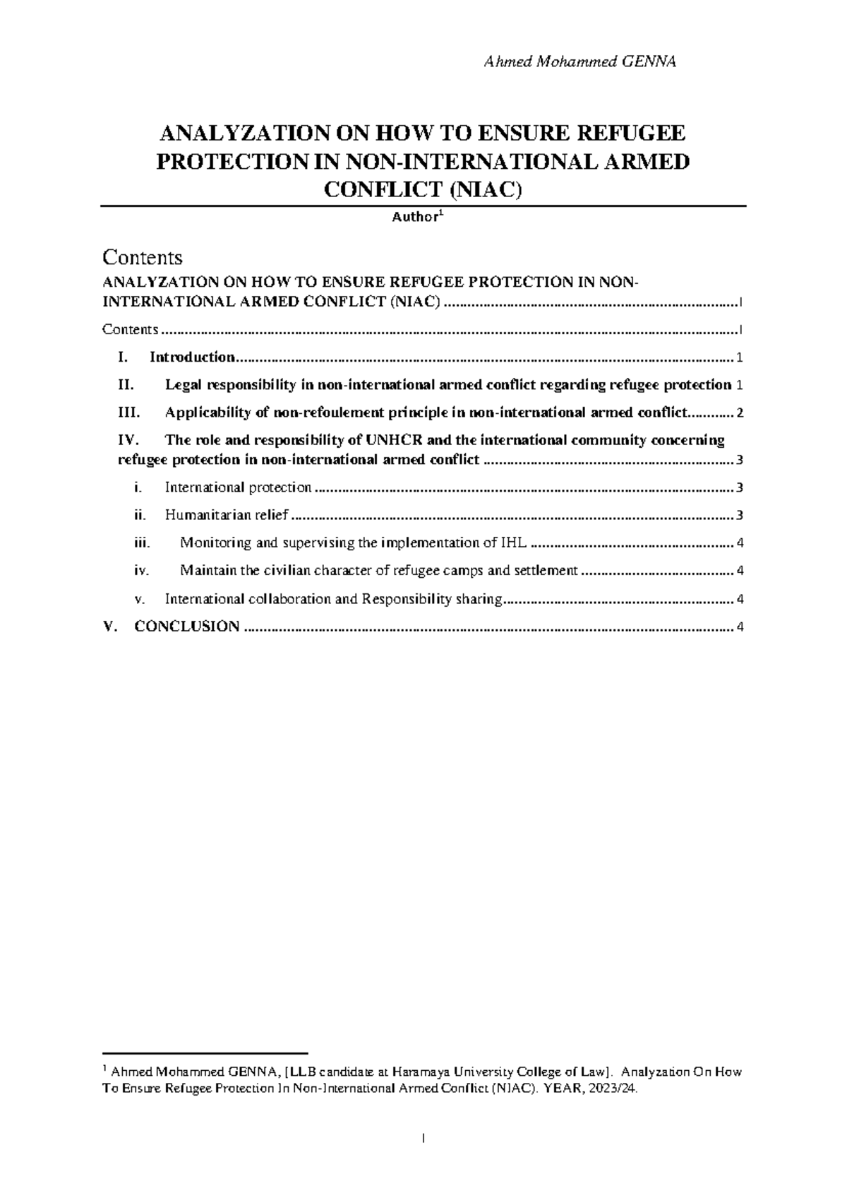 Analyzation ON HOW TO Ensure Refugee Protection IN NON- International ...