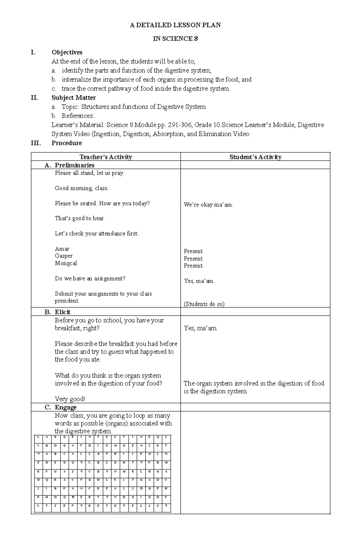 Grade 8 evaluation 1 - A DETAILED LESSON PLAN IN SCIENCE 8 I ...