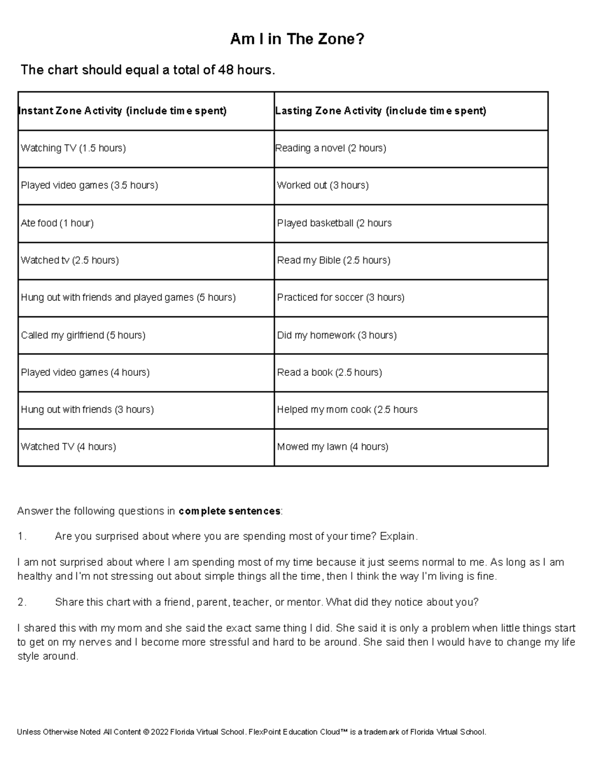 Time Management Reflection: Am I in The Zone? 01 04 07a - Am I in The ...