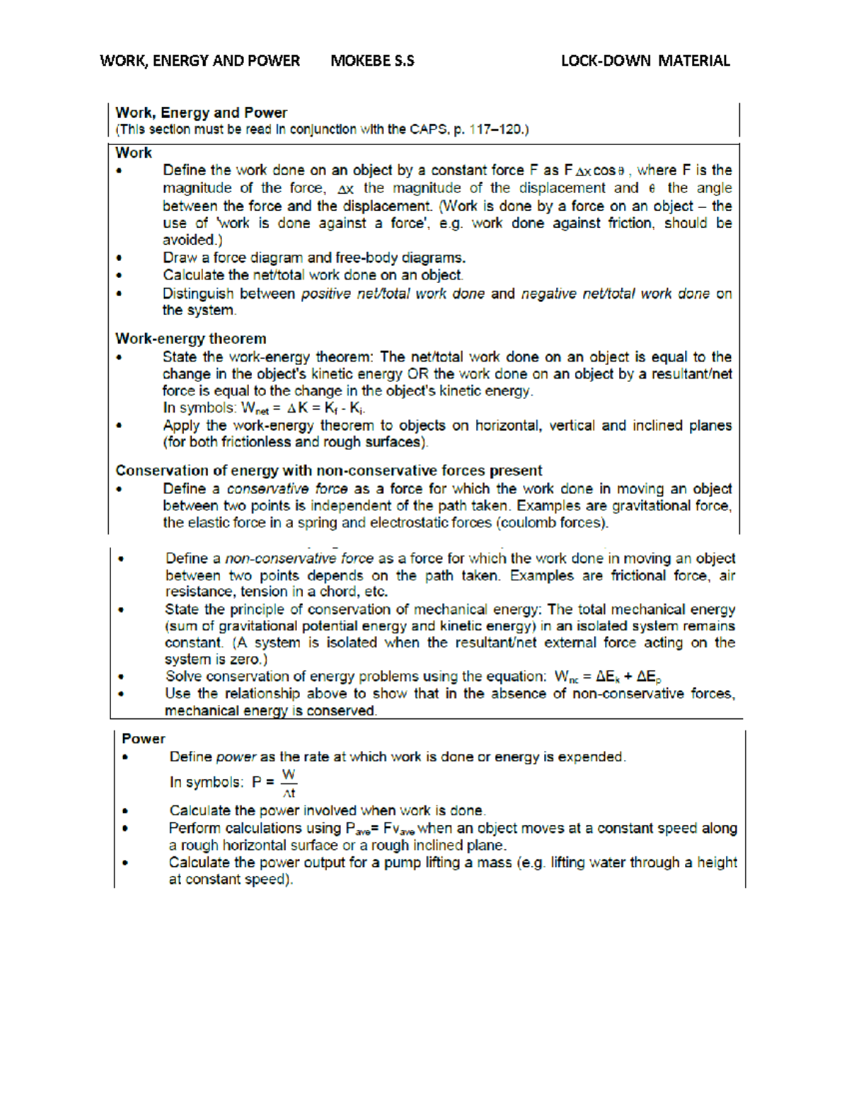 WORK, Energy AND Power ( Mokebe) - ENME2DY - WORKED EXAMPLES TAKE A ...