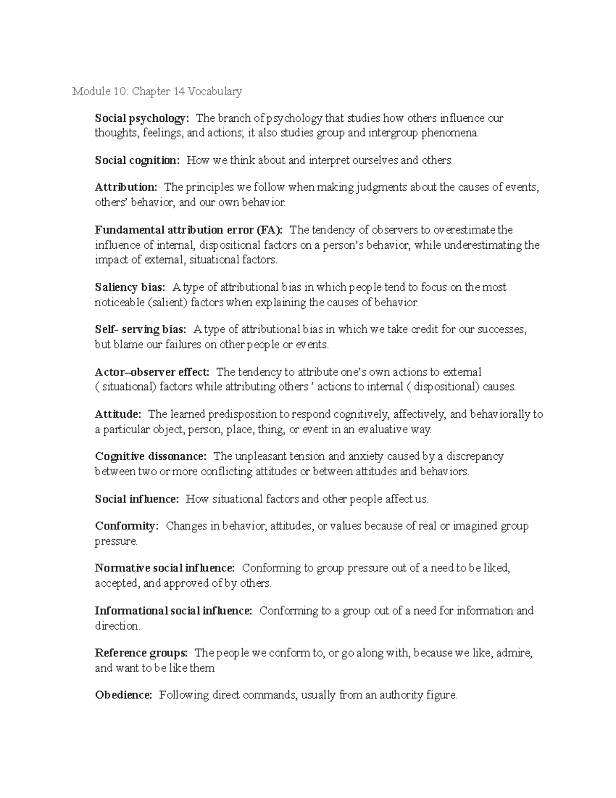 Ch 14 vocab - ch 14 - Module 10: Chapter 14 Vocabulary Social ...