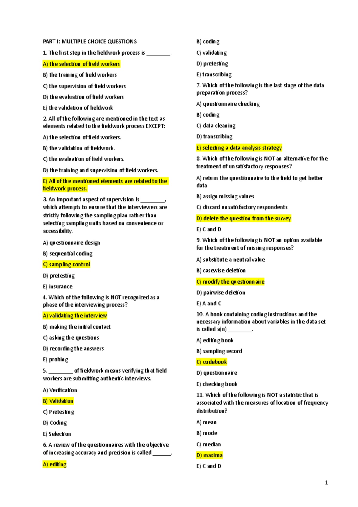 SMA - Example - PART I: MULTIPLE CHOICE QUESTIONS The first step in the ...
