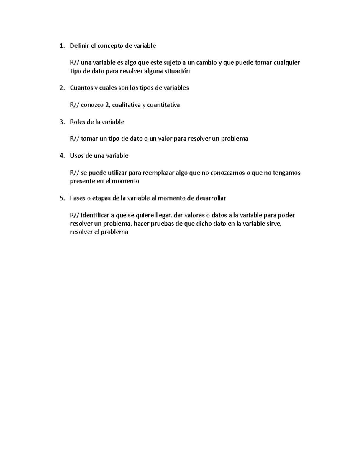 Definir el concepto de variable - Studocu