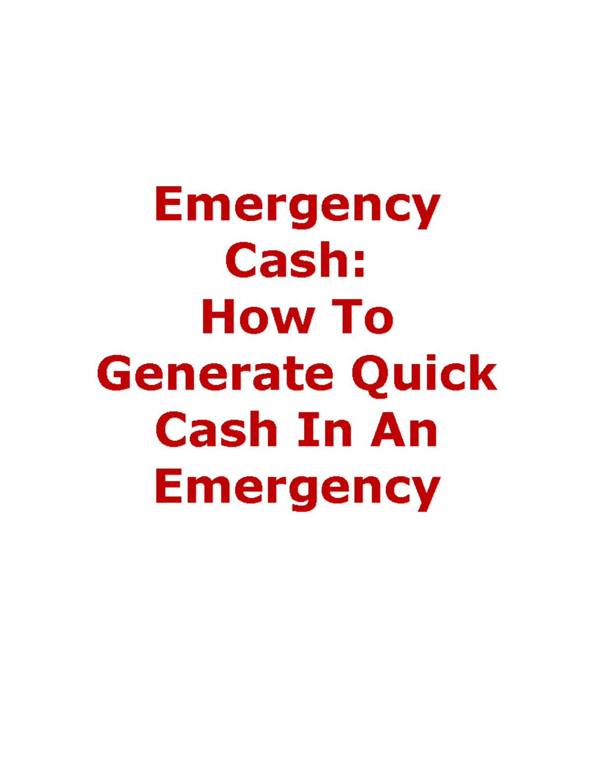 Emergency Cash - Finance - Emergency Cash: How To Generate Quick Cash ...