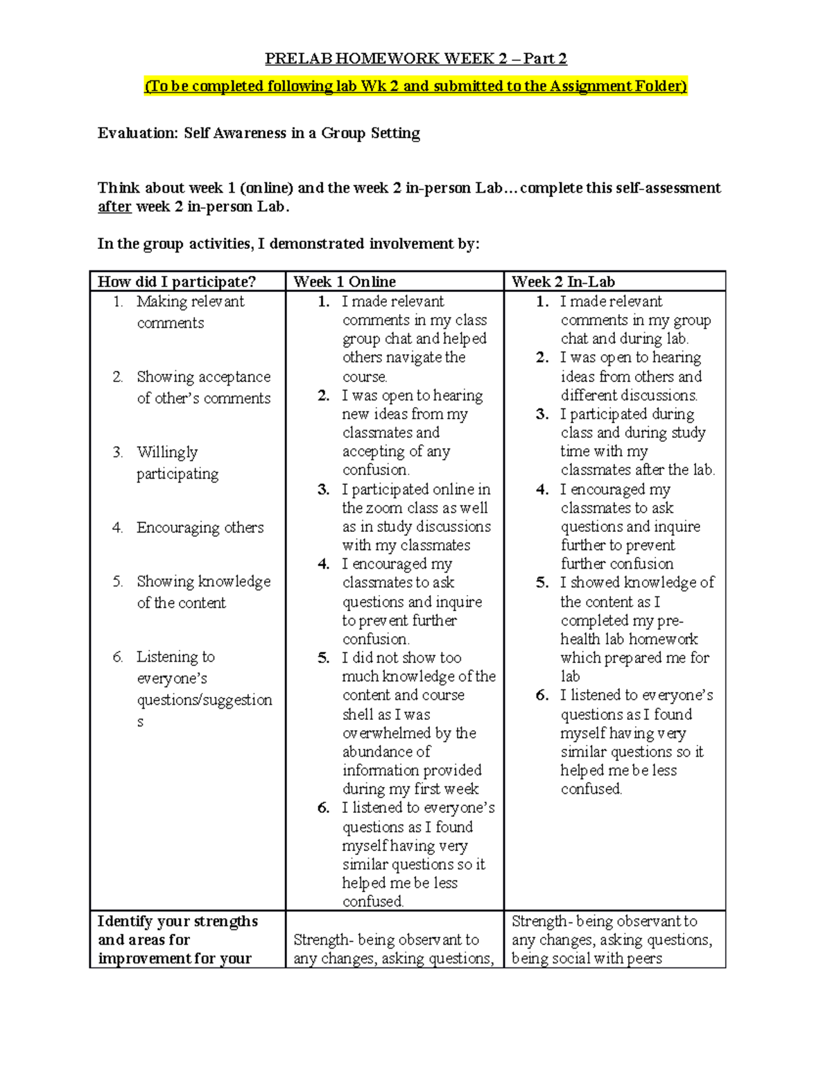 Week 2 Part 2 Prelab Homework - PRELAB HOMEWORK WEEK 2 – Part 2 (To be completed following lab ...