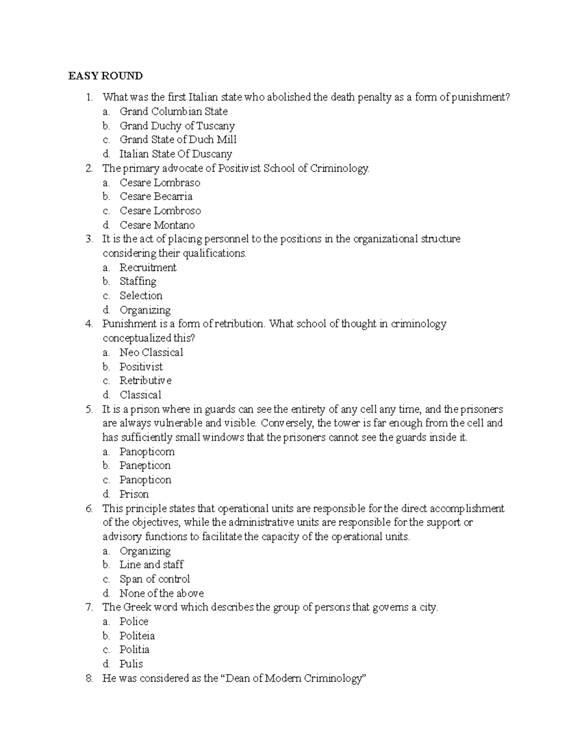 First-Year-Questions for Criminology Students 2019-2020 - TSU - Studocu