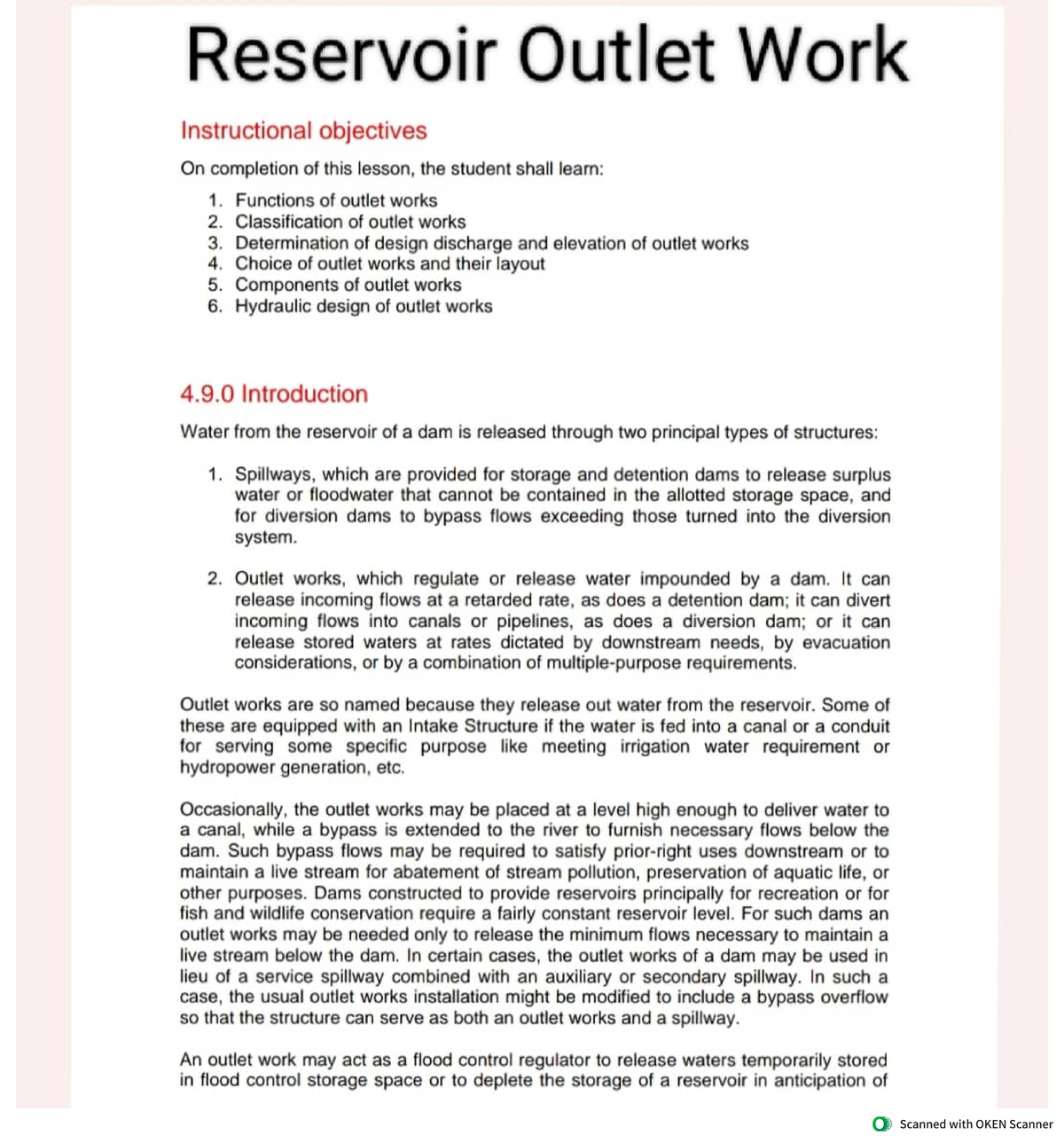 Reservoir Outlet Structures - Water Resources Systems - Studocu